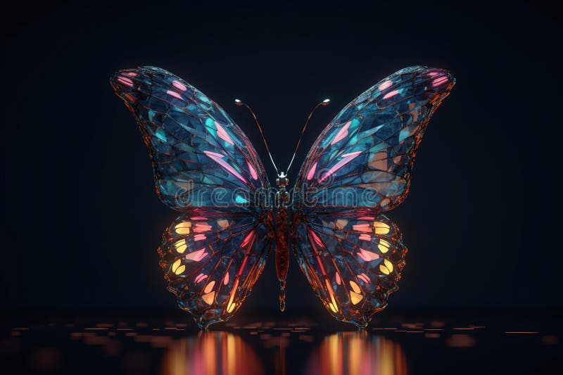 Low Poly 3D Butterfly with Wings, Front Facing, Neon Color Effect AI ...