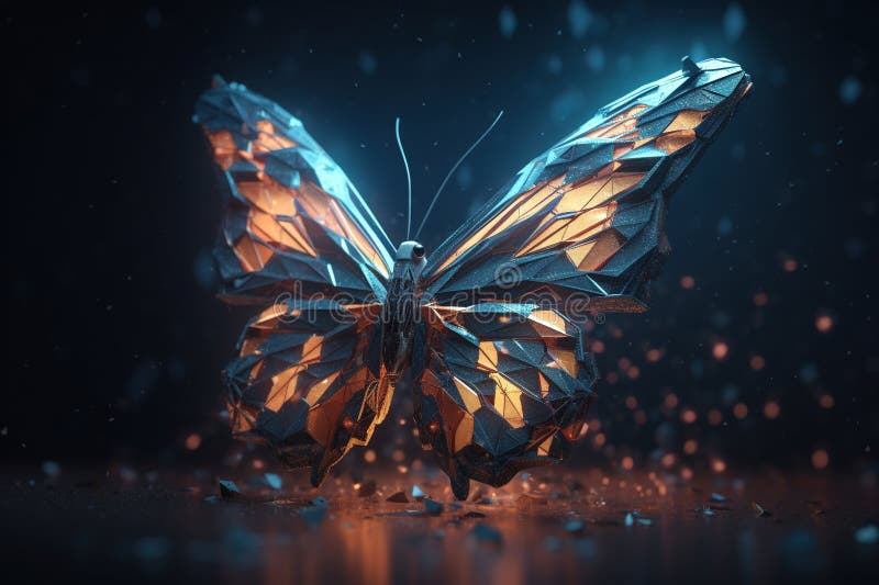 Low Poly 3D Butterfly with Wings, Front Facing, Neon Color Effect AI ...