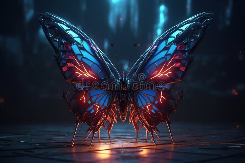 Low Poly 3D Butterfly with Wings, Front Facing, Neon Color Effect AI ...