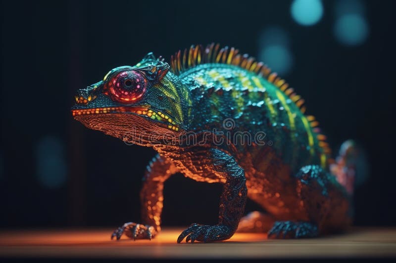 Low Poly 3D Chameleon, Front Facing, Led Color Background, Colorful ...