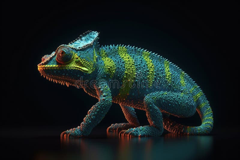 Low Poly 3D Chameleon, Front Facing, Led Color Background, Colorful ...