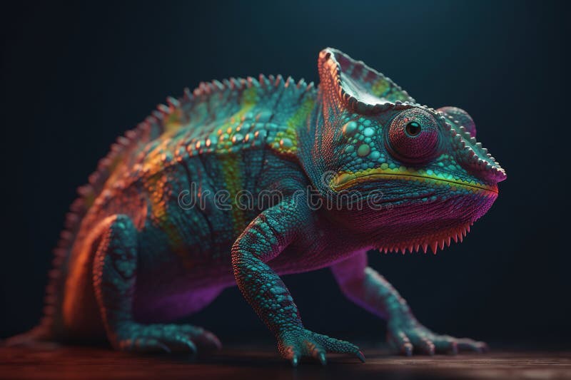 Low Poly 3D Chameleon, Front Facing, Led Color Background, Colorful ...