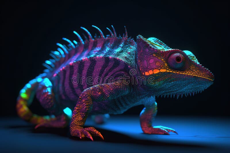 Low Poly 3D Chameleon, Front Facing, Led Color Background, Colorful ...