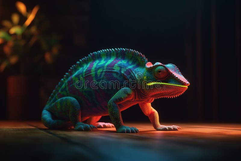 Low Poly 3D Chameleon, Front Facing, Led Color Background, Colorful ...