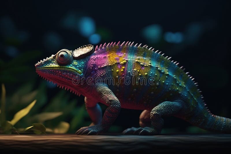 Low Poly 3D Chameleon, Front Facing, Led Color Background, Colorful ...