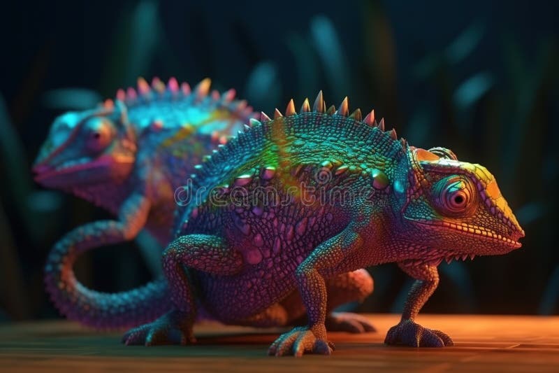 Low Poly 3D Chameleon, Front Facing, Led Color Background, Colorful ...