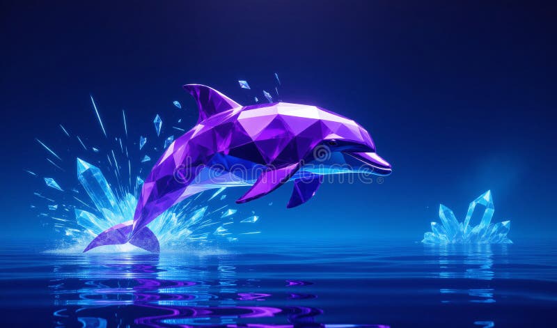 Low-Poly 3D Crystal Dolphin Leaping from Exploding Ice in Surreal Ocean Scene Stock Illustration ...
