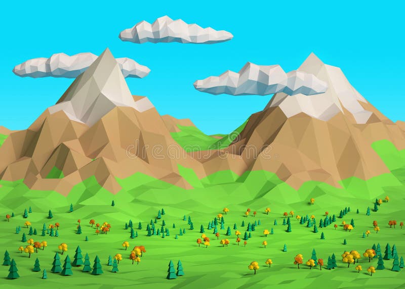 Low Poly 3D Fall Landscape stock illustration. Illustration of hill ...