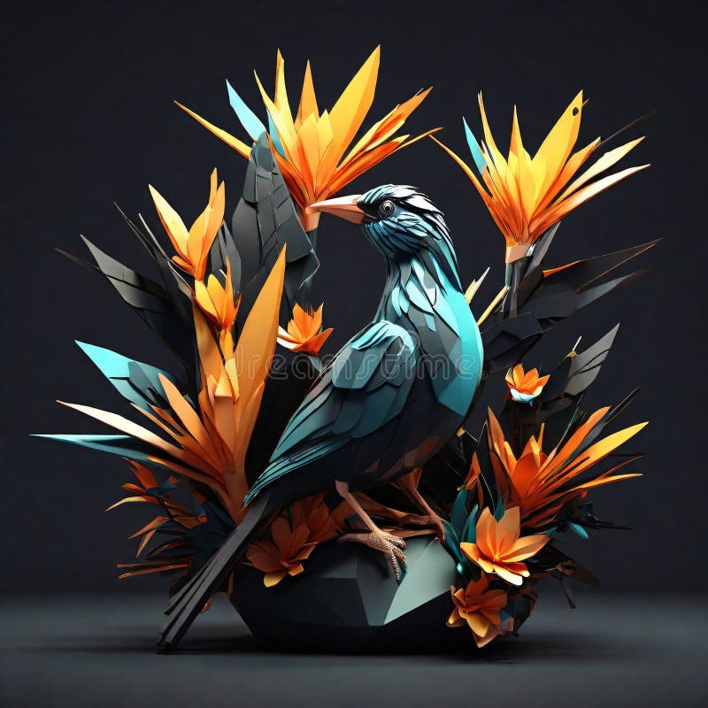 Low Poly 3d Illustration of a Birds of Paradise Stock Illustration ...