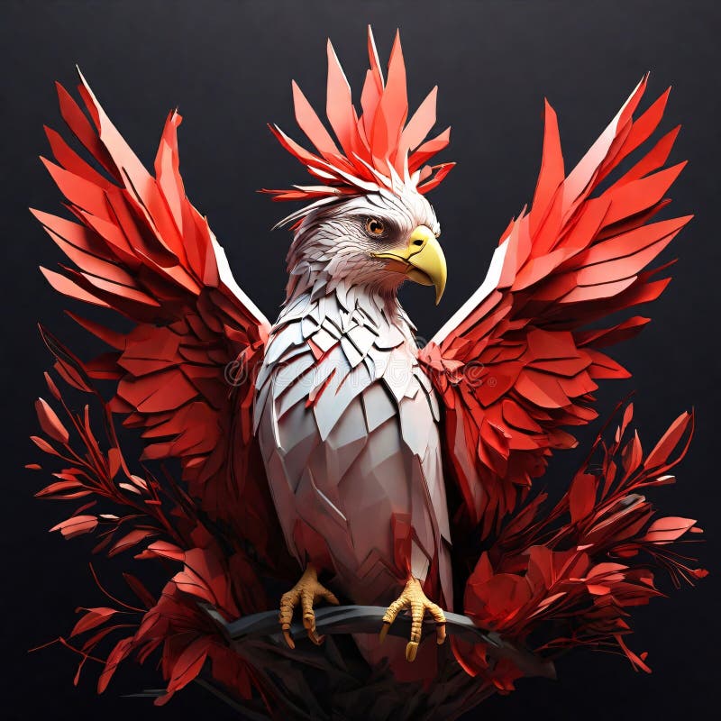 Low Poly 3d Illustration a Birds of the Eagle in Red Canvas Stock ...