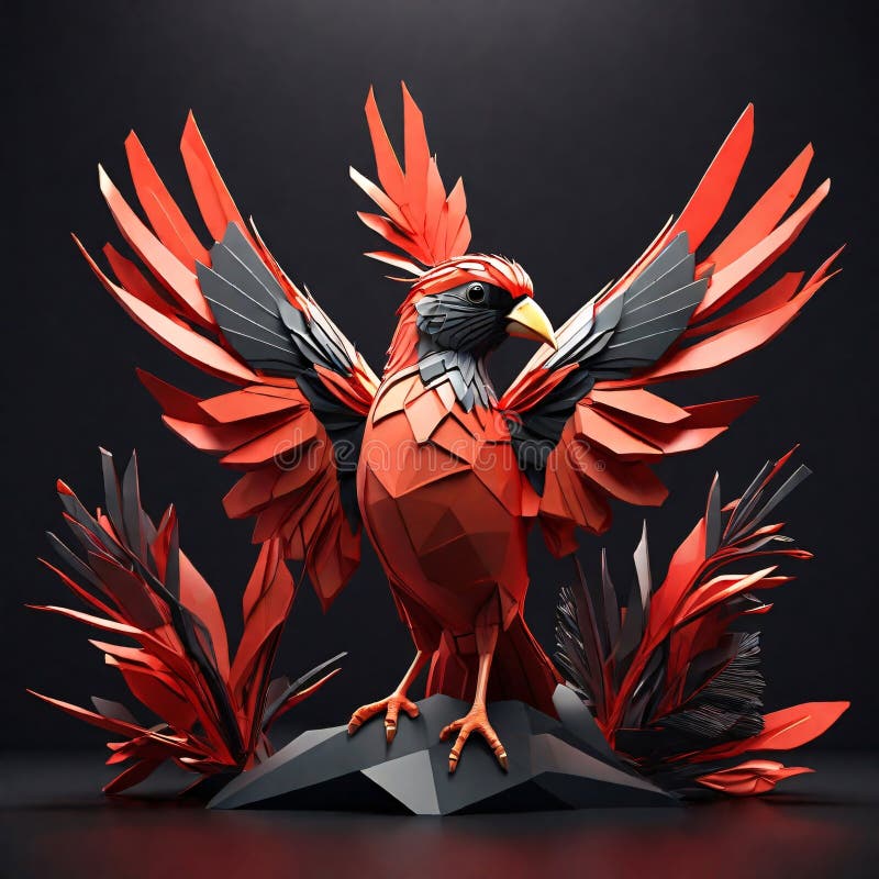 Low Poly 3d Illustration of a Birds in Red Canvas Scribbles Stock ...