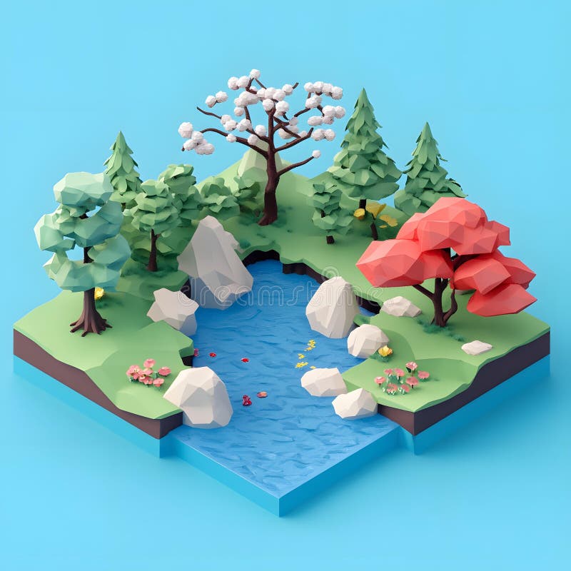 Low Poly 3D Illustration of a Spring Forest Scene Generated Using AI ...