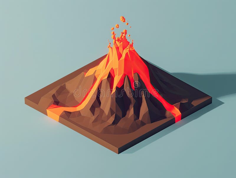 Low Poly 3D Illustration of a Volcanic Eruption with Lava Flowing Down ...
