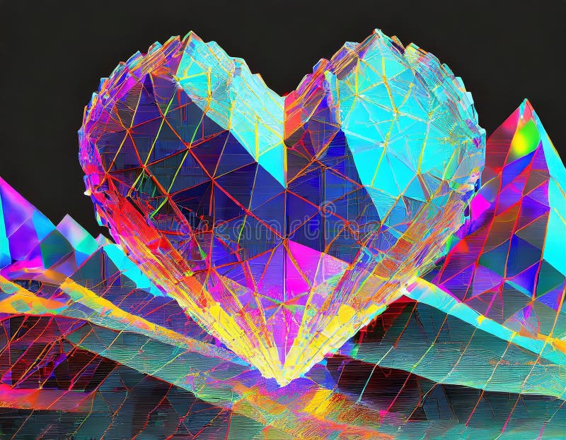 Low Poly 3D Image of Heart, Glitch Art - Generated by Ai Stock ...