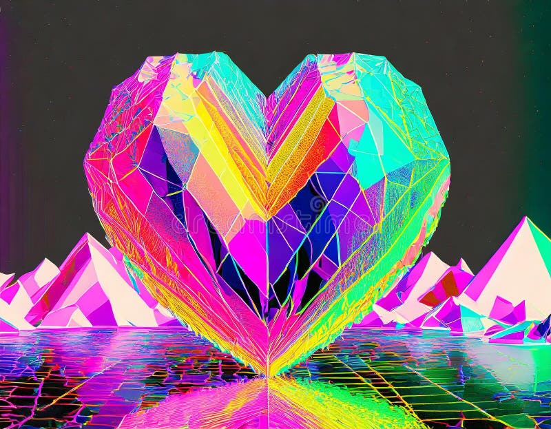 Low Poly 3D Image of Heart, Glitch Art - Generated by Ai Stock ...