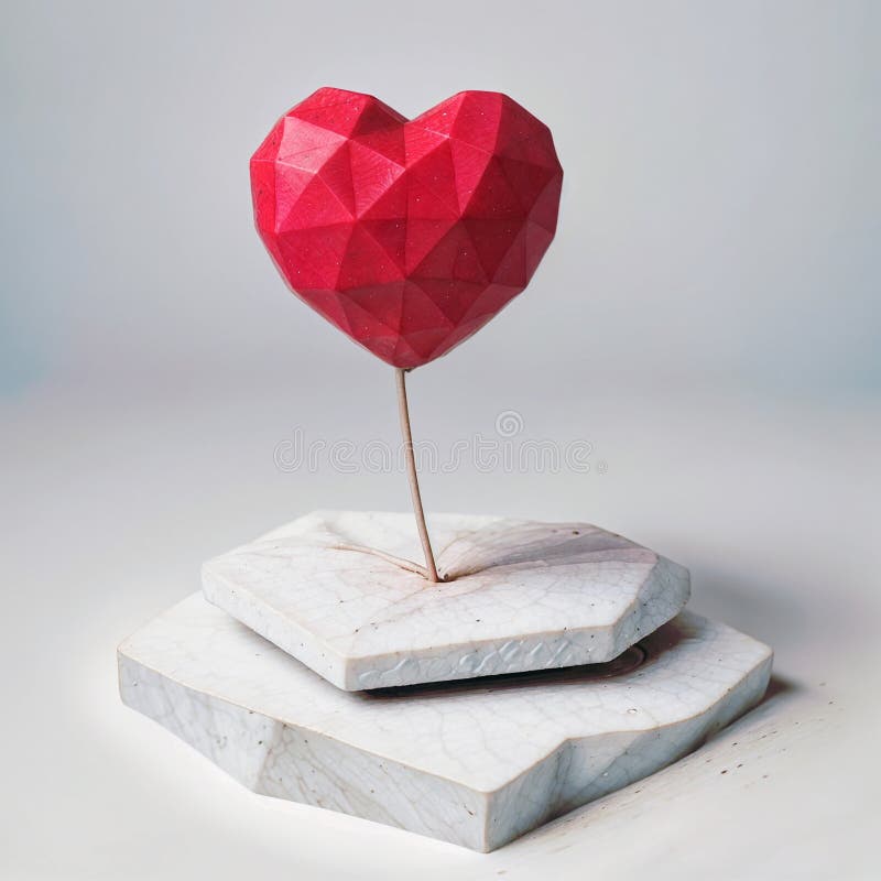 Low Poly 3D Image of Heart Shape - Generated by Ai Stock Illustration ...