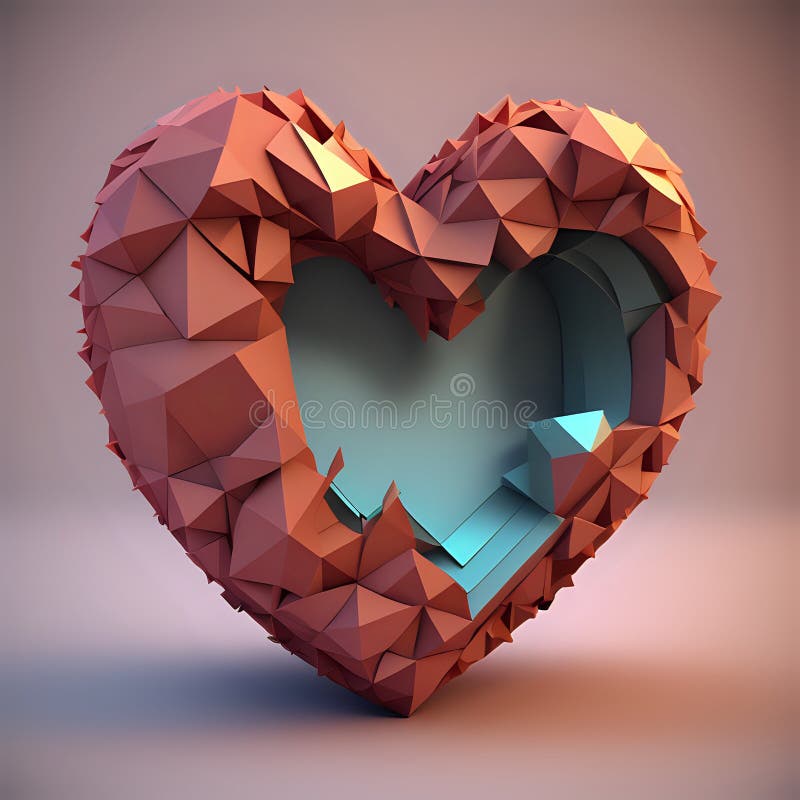 Low Poly 3D Image of Heart Shape - Generated by Ai Stock Illustration ...