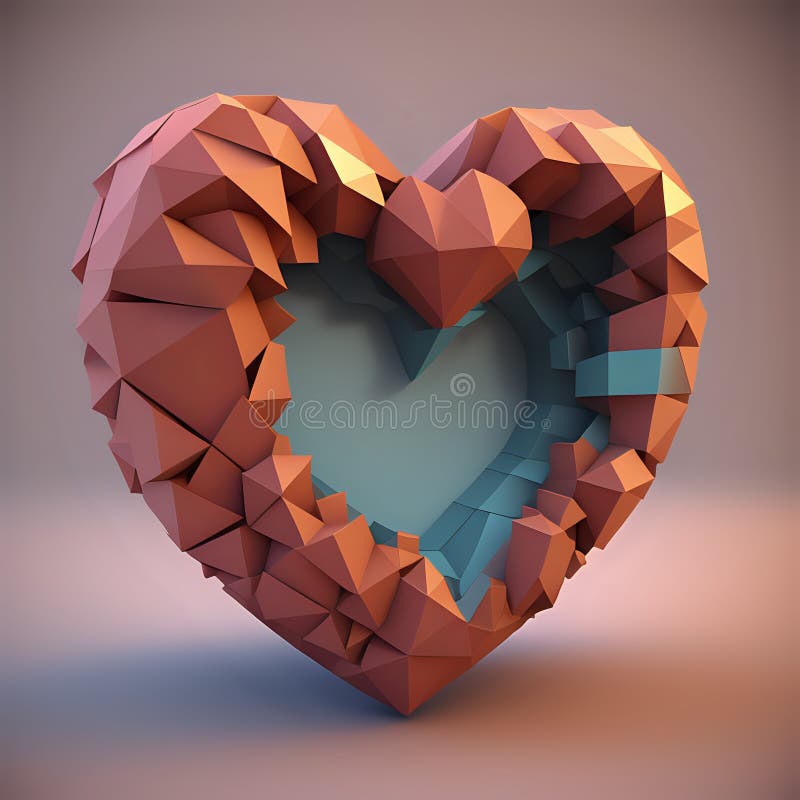 Low Poly 3D Image of Heart Shape - Generated by Ai Stock Illustration ...