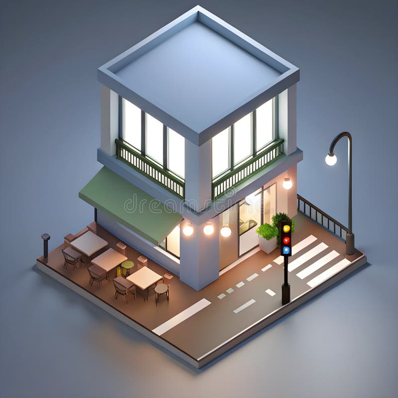 3D Isometric Cafe Building Store. Stock Illustration - Illustration of ...