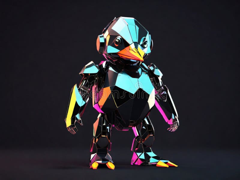 Low Poly 3d of Low Poly Robot Pinguin Black and White Color Neon Theme ...