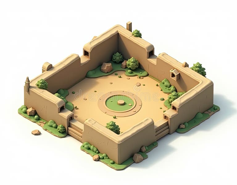 Low Poly 3D Model of an Ancient Arena or Courtyard Stock Illustration ...