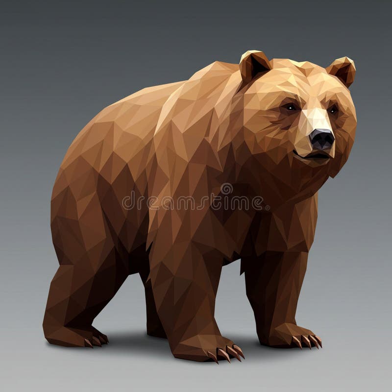A Low-poly 3D Model of a Bear, Featuring a Geometric Design with Flat ...