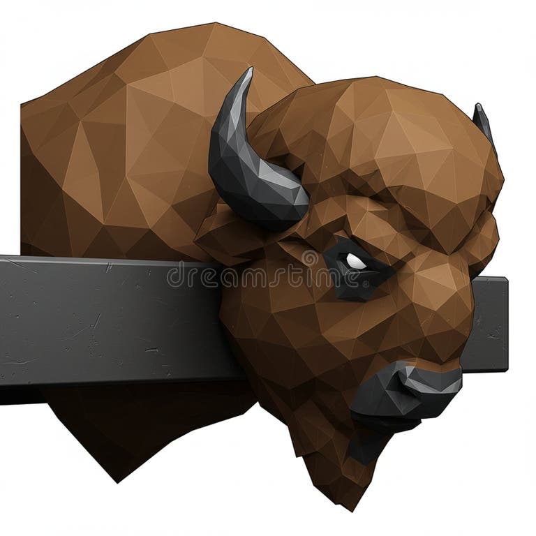 Low-poly 3D Model of a Bison Head, Characterized by Geometric Shapes ...