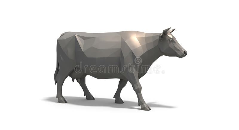 Low-poly 3D Model of a Cow, Featuring Angular, Geometric Shapes. the ...
