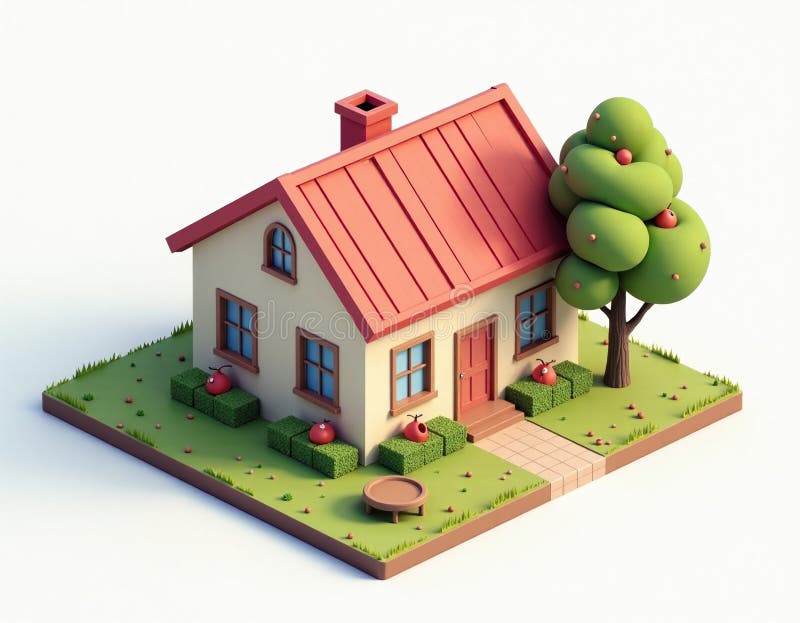 Low-Poly 3D Model of a Cute Suburban House with Garden Stock ...