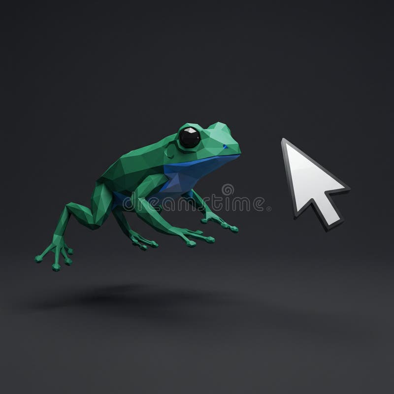 Low-poly 3D Model of a Green Frog with Geometric Facets, Featuring a ...