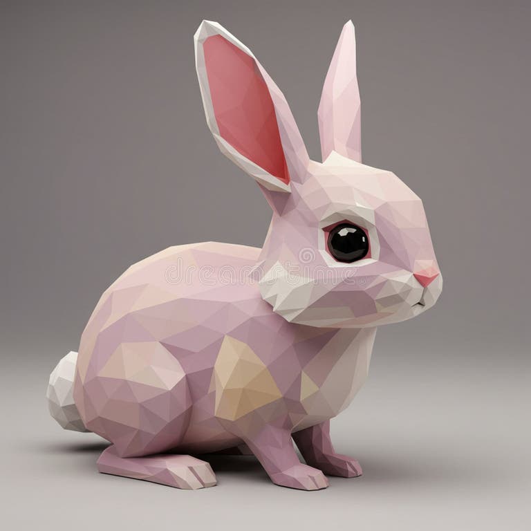 Low-poly 3D Model of a Rabbit, Displaying Geometric Facets and an ...