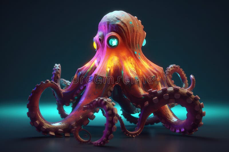 Low Poly 3D Octopus, Front Facing, Led Color Background, Colorful ...