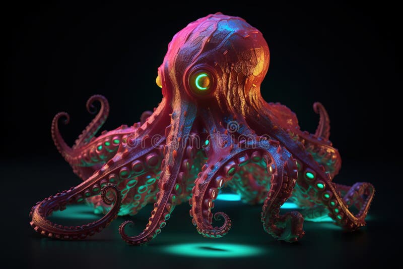 Low Poly 3D Octopus, Front Facing, Led Color Background, Colorful ...