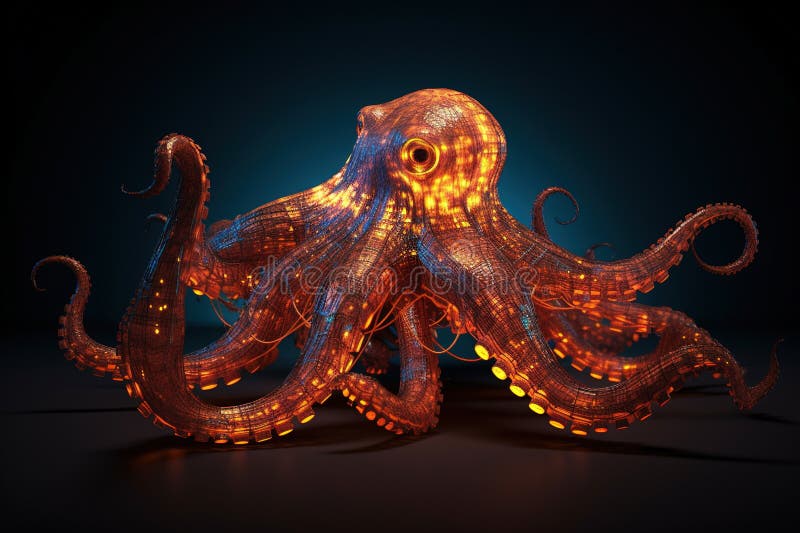 Low Poly 3D Octopus, Front Facing, Led Color Background, Colorful ...