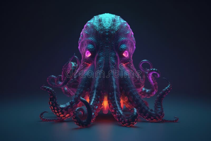 Low Poly 3D Octopus, Front Facing, Led Color Background, Colorful ...