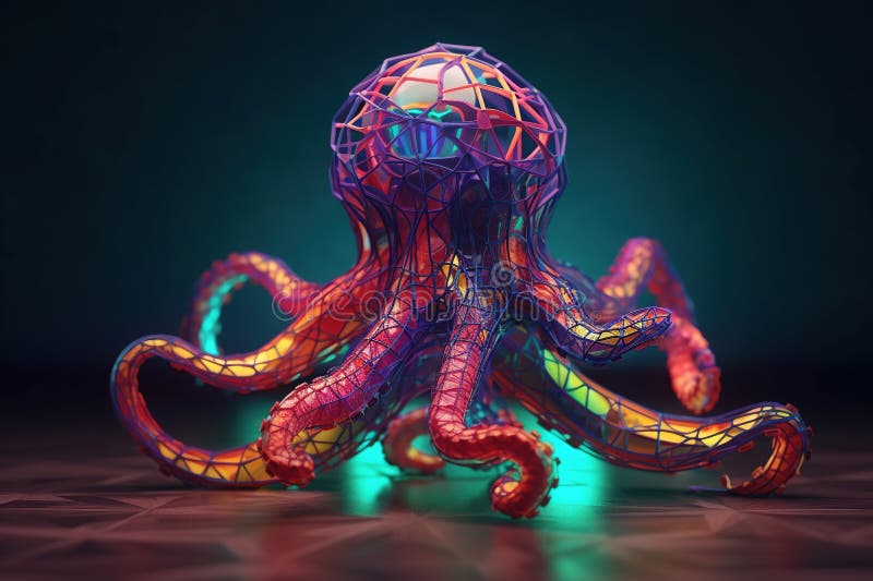 Low Poly 3D Octopus, Front Facing, Led Color Background, Colorful ...