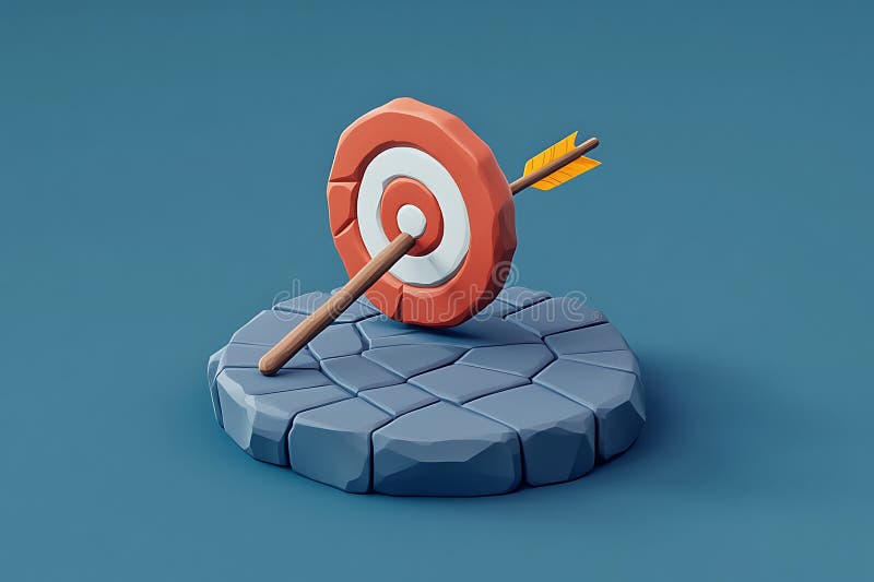 Low Poly 3D Render of Arrow Hitting Target on Stone Platform Stock ...