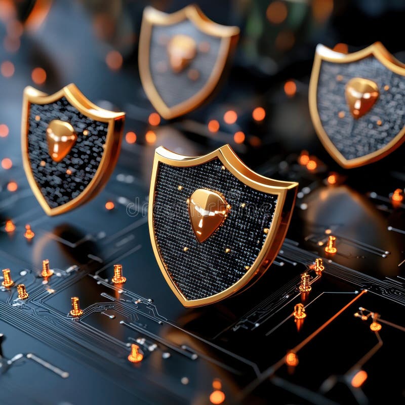 Low Poly 3D Render of Complex Privacy Protection Shields on Digital ...