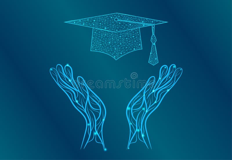Low Poly 3D Render Graduation Cap in Human Hands Stock Vector ...