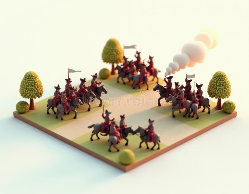 Low Poly 3D Render of Miniature Cavalry Battle Scene Stock Illustration ...