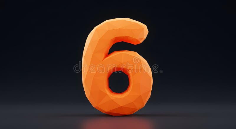 Low Poly 3D Render of Number Six Orange Geometric Number Digit Abstract ...