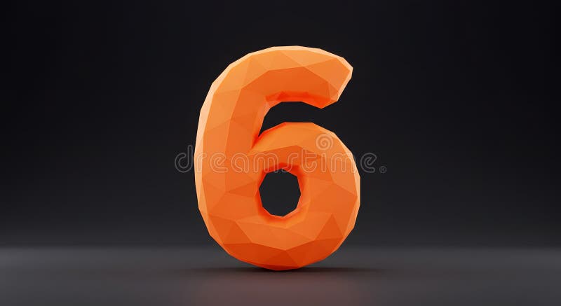Low-Poly 3D Render of Number Six in Vibrant Orange Against a Dark ...