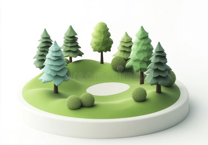 Low Poly 3D Render of a Green Island Landscape Stock Illustration ...