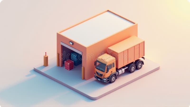 Low Poly 3D Render of Truck at Warehouse Loading Dock Stock ...