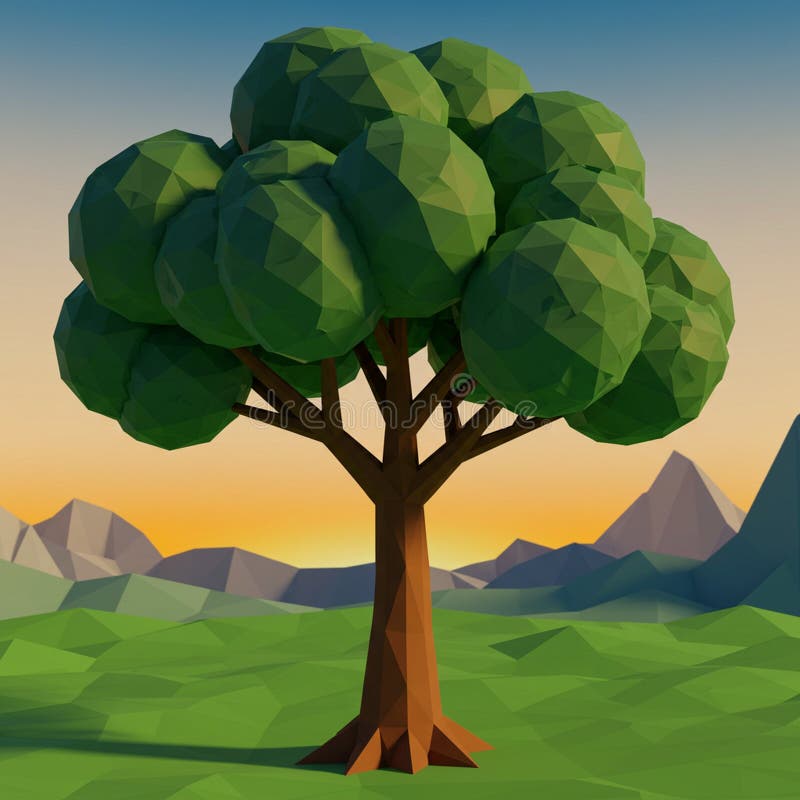 Low-poly 3D Rendering of a Tree with a Brown Trunk and Spherical Green ...