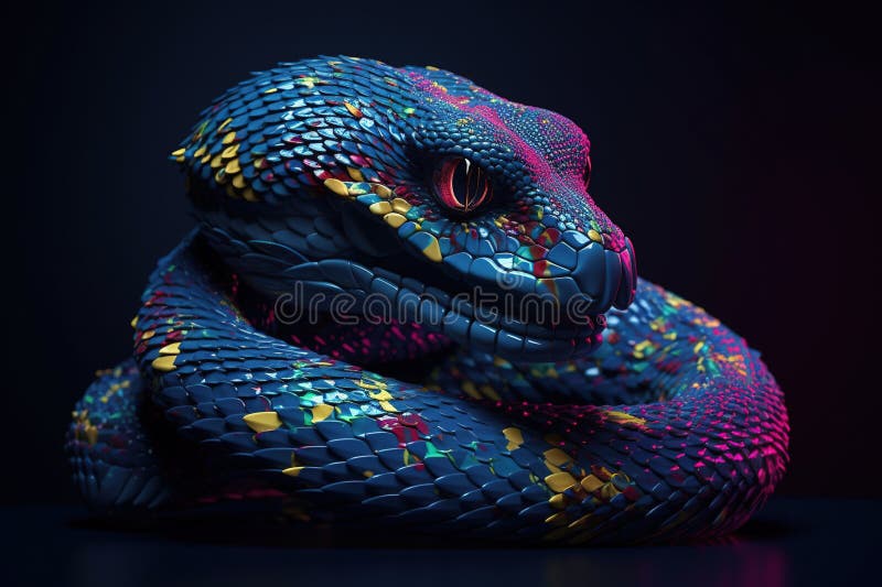 Low Poly 3D Snake, Front Facing, Led Color Background, Neon Effect, AI ...