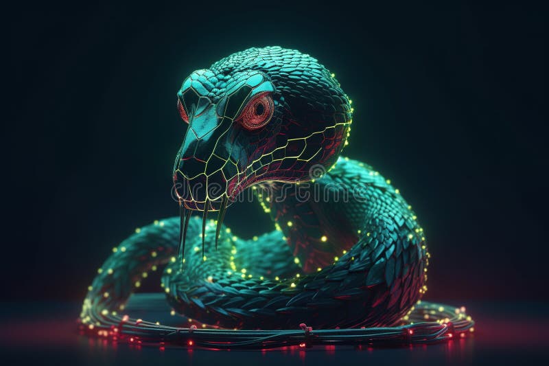 Low Poly 3D Snake, Front Facing, Led Color Background, Neon Effect, AI ...
