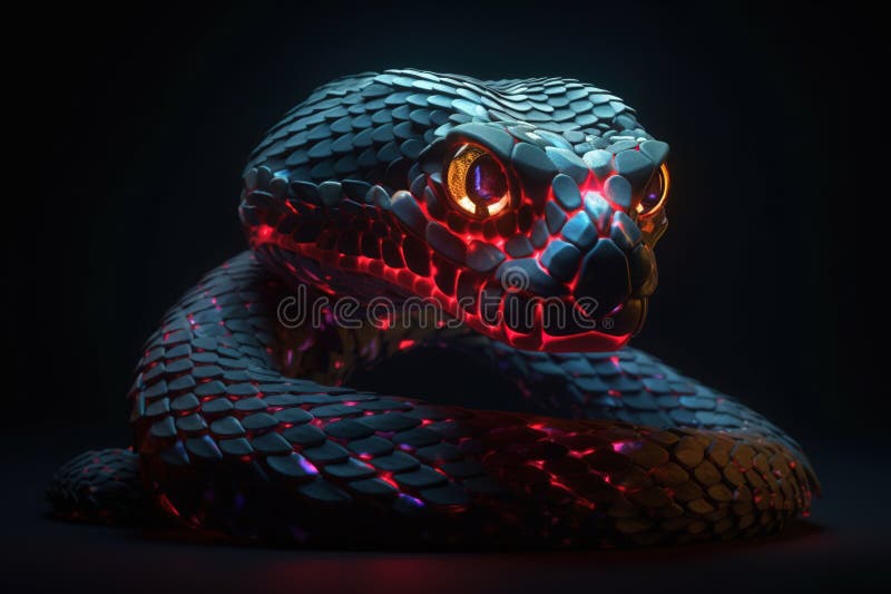 Low Poly 3D Snake, Front Facing, Led Color Background, Neon Effect, AI ...