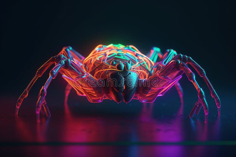Low Poly 3D Spider, Front Facing, Led Color Background, Colorful AI ...