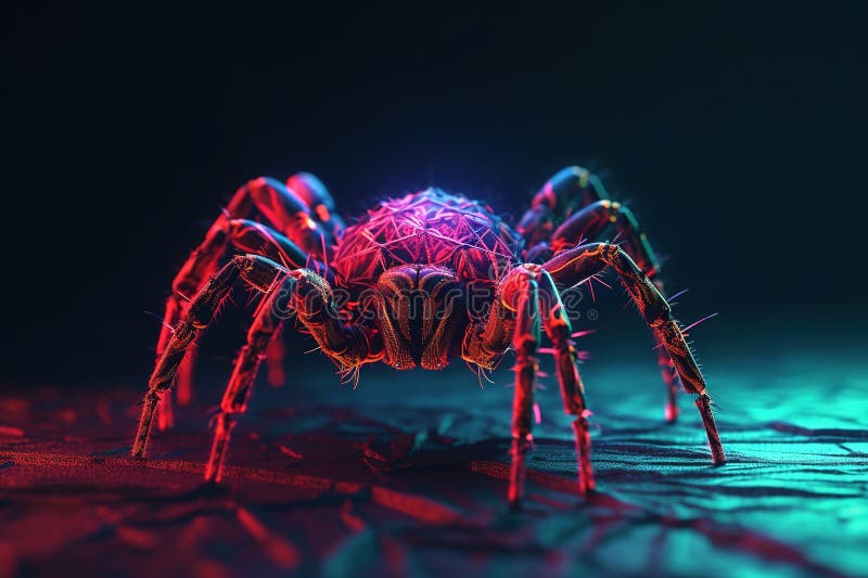 Low Poly 3D Spider, Front Facing, Led Color Background, Colorful AI ...